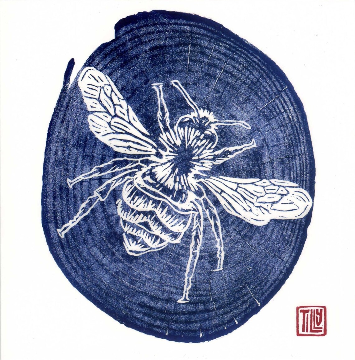 Bee Card Woodcut Print Woodblock Printmaking Blue Print | Etsy
