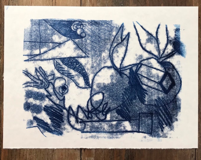 Mono Print Original Print Abstract Art Gradient Pink Orange - Etsy