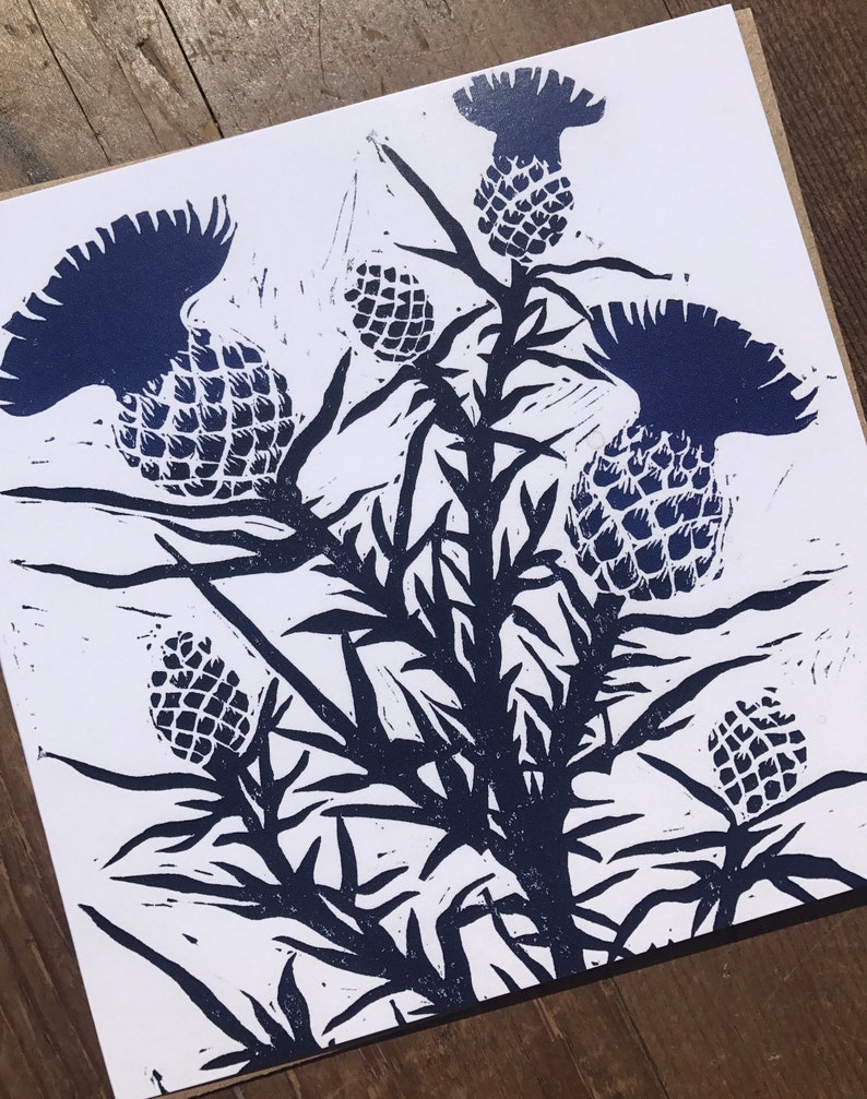 Thistle Card Lino Print Linocut Block Print Blue Print - Etsy
