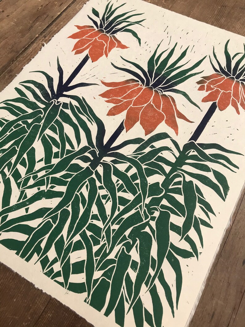 Fritillaria Original Linocut Large Lino Print Flowers Wall - Etsy