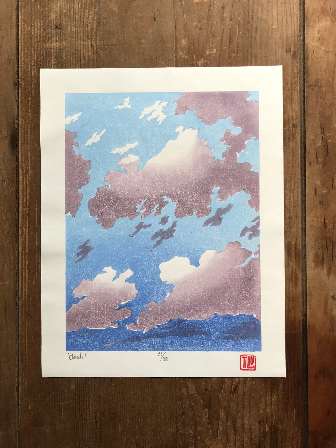 Clouds Japanese Woodblock Print Printmaking Woodcut Sky - Etsy
