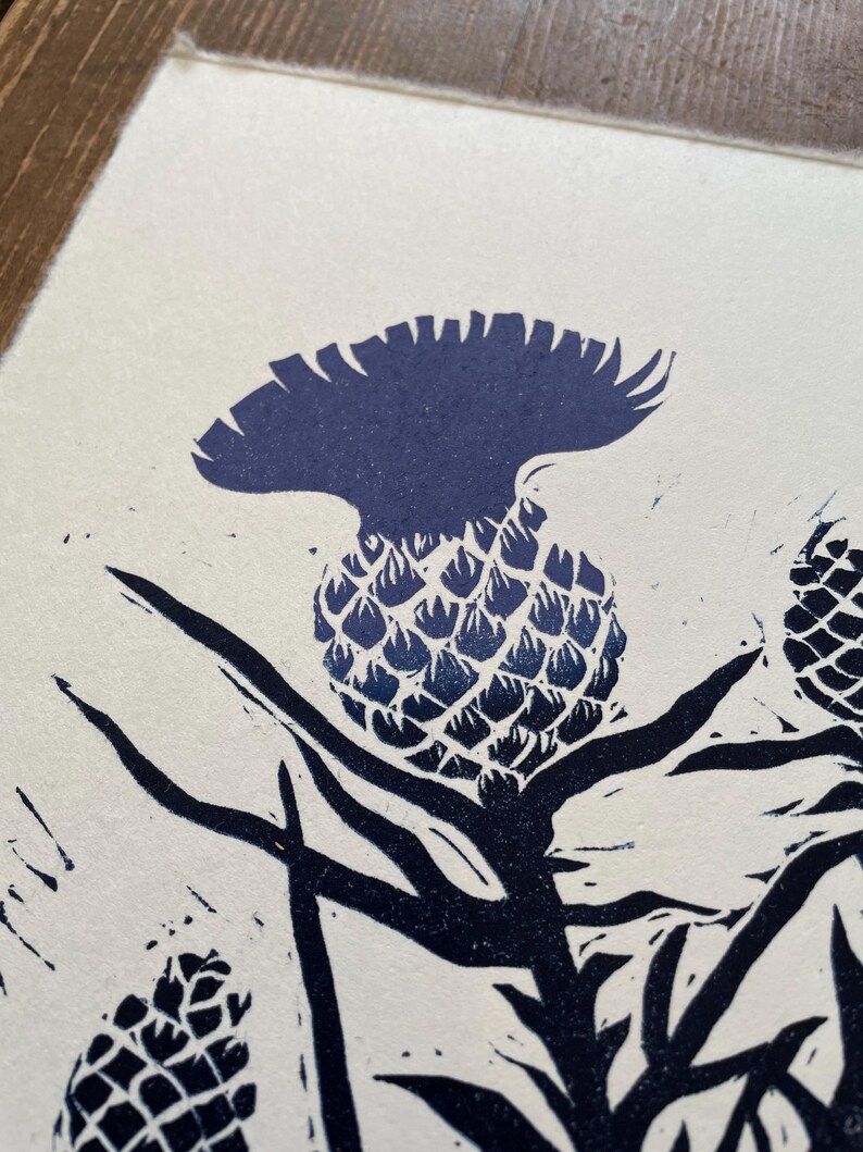 Thistle Linocut, Lino Print, Flowers, Blue, Purple, Original Art Print ...