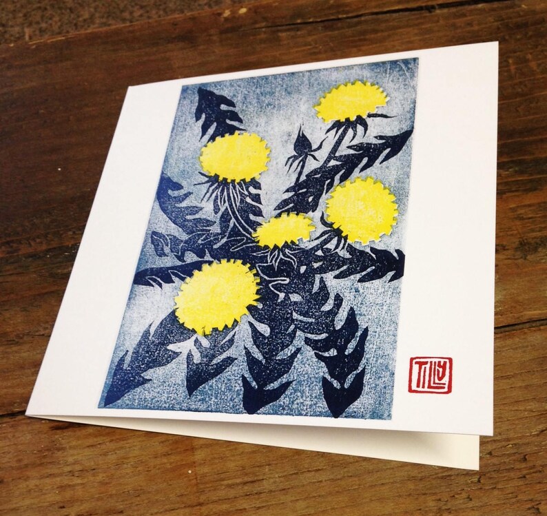 Pack of 5 Dandelion Cards Woodblock Print Woodcut Nature | Etsy