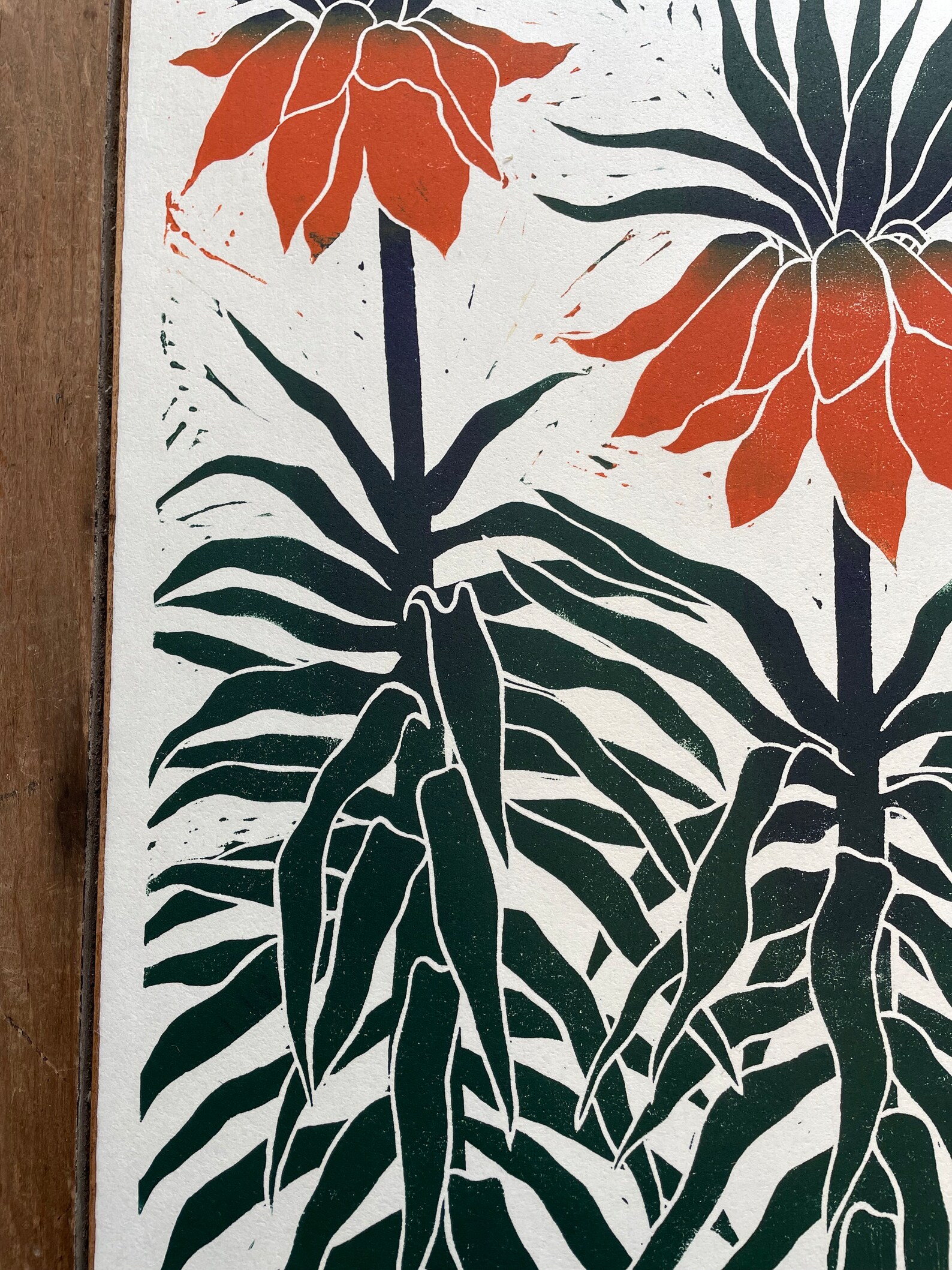 Fritillaria Original Linocut, Large Lino Print, Flowers, Wall Art ...