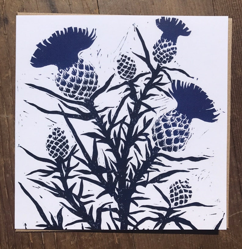 Thistle Card Lino Print Linocut Block Print Blue Print - Etsy