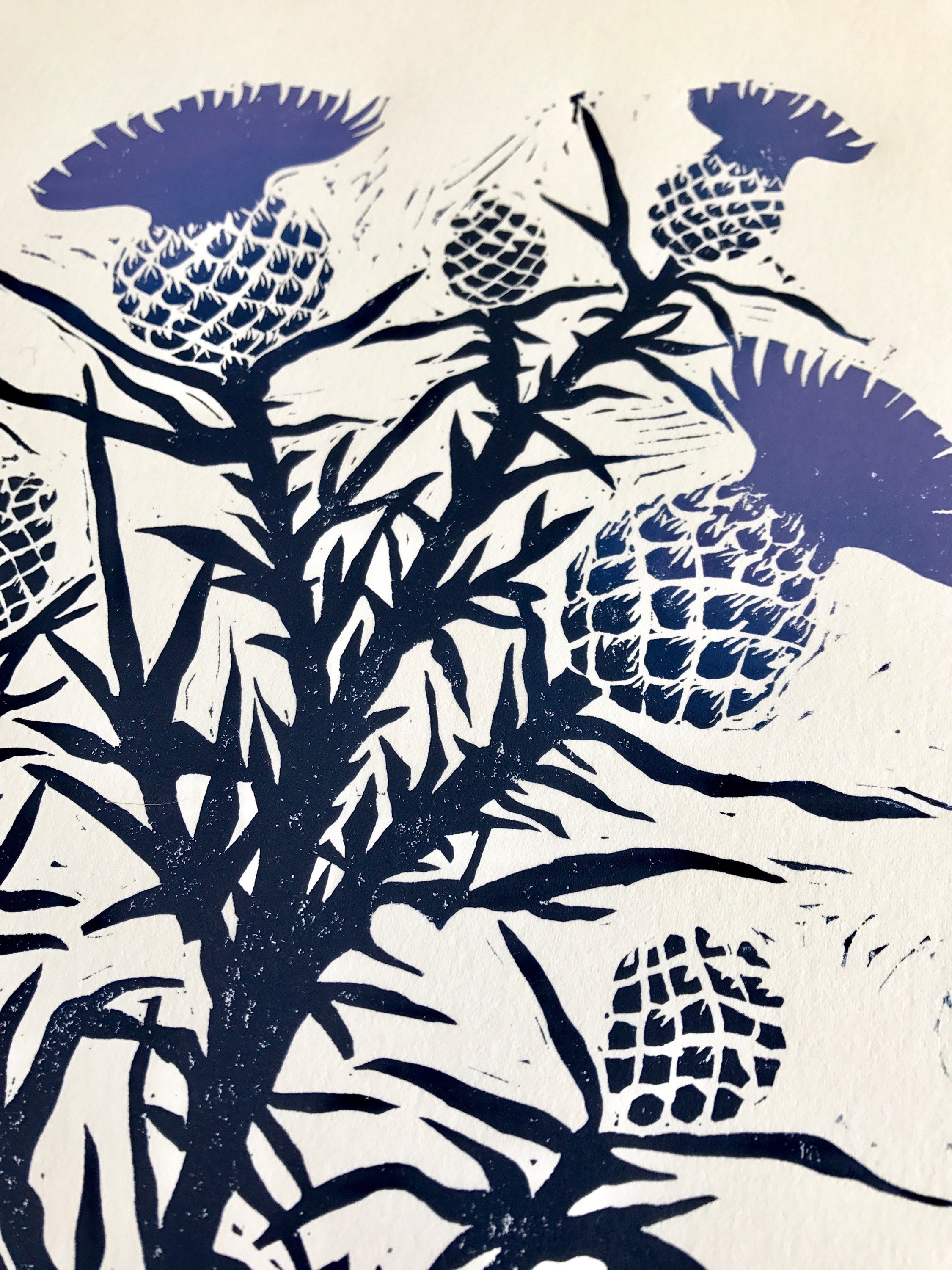 Thistle Linocut Lino Print Flowers Blue Purple Original - Etsy UK