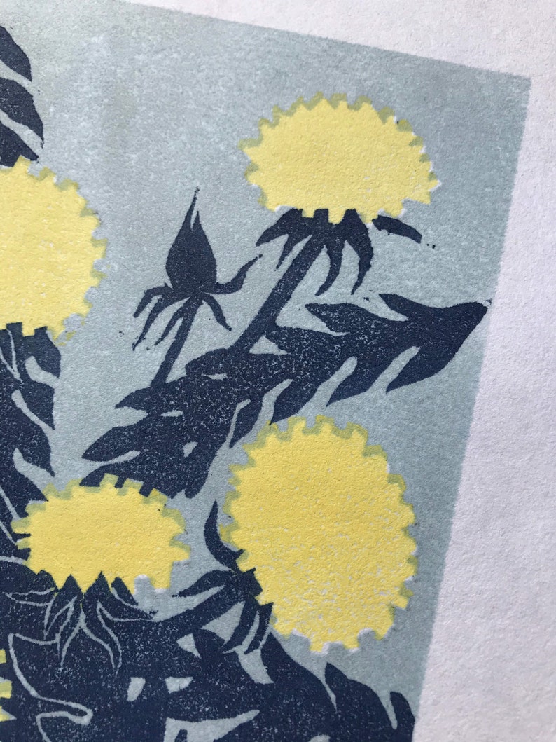 Dandelion Woodcut Japanese Woodblock Print Flowers Yellow - Etsy
