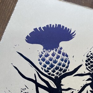 Thistle Linocut, Lino Print, Flowers, Blue, Purple, Original Art Print ...