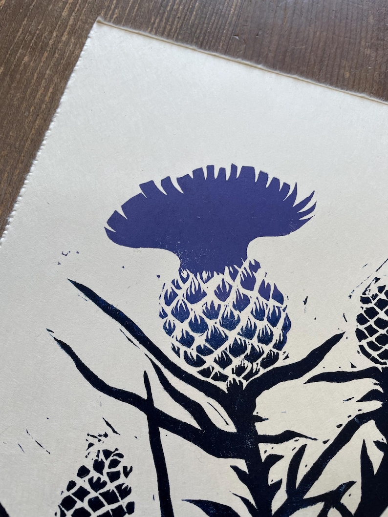 Thistle Linocut, Lino Print, Flowers, Blue, Purple, Original Art Print ...