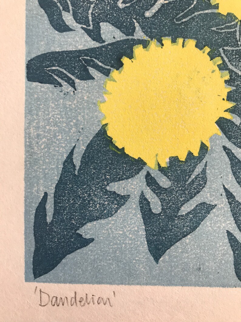 Dandelion woodcut Japanese woodblock print flowers yellow | Etsy