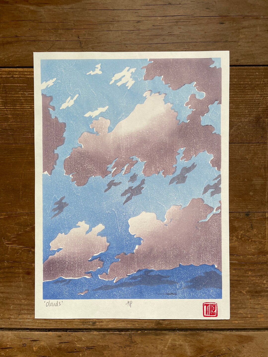 Clouds Japanese Woodblock Print Slight Second, Printmaking, Woodcut ...