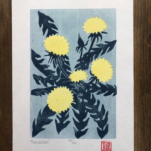 Dandelion Woodcut Japanese Woodblock Print Flowers Yellow - Etsy UK