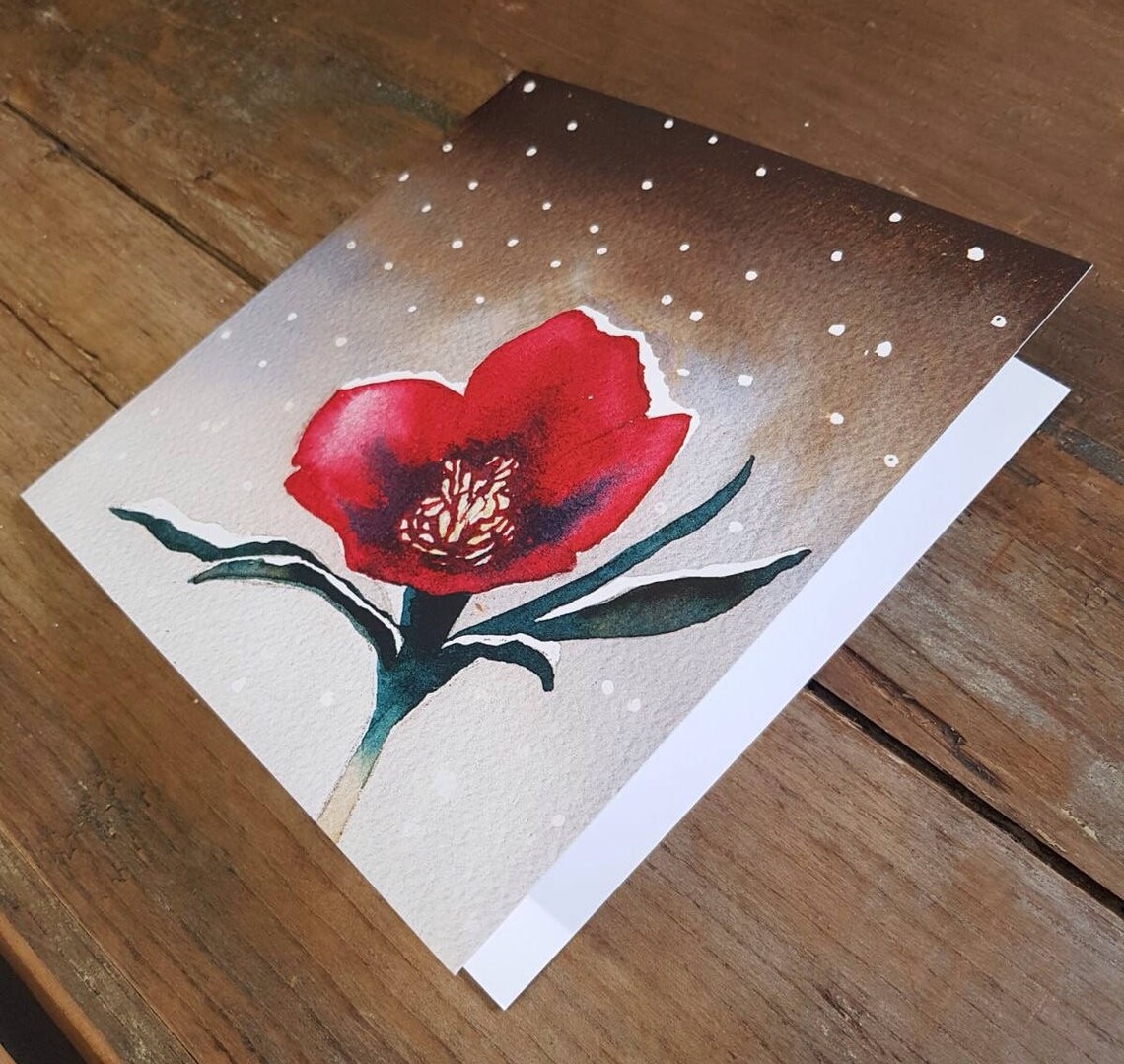Set of Christmas Cards, Christmas Rose Watercolour, Winter Scene ...