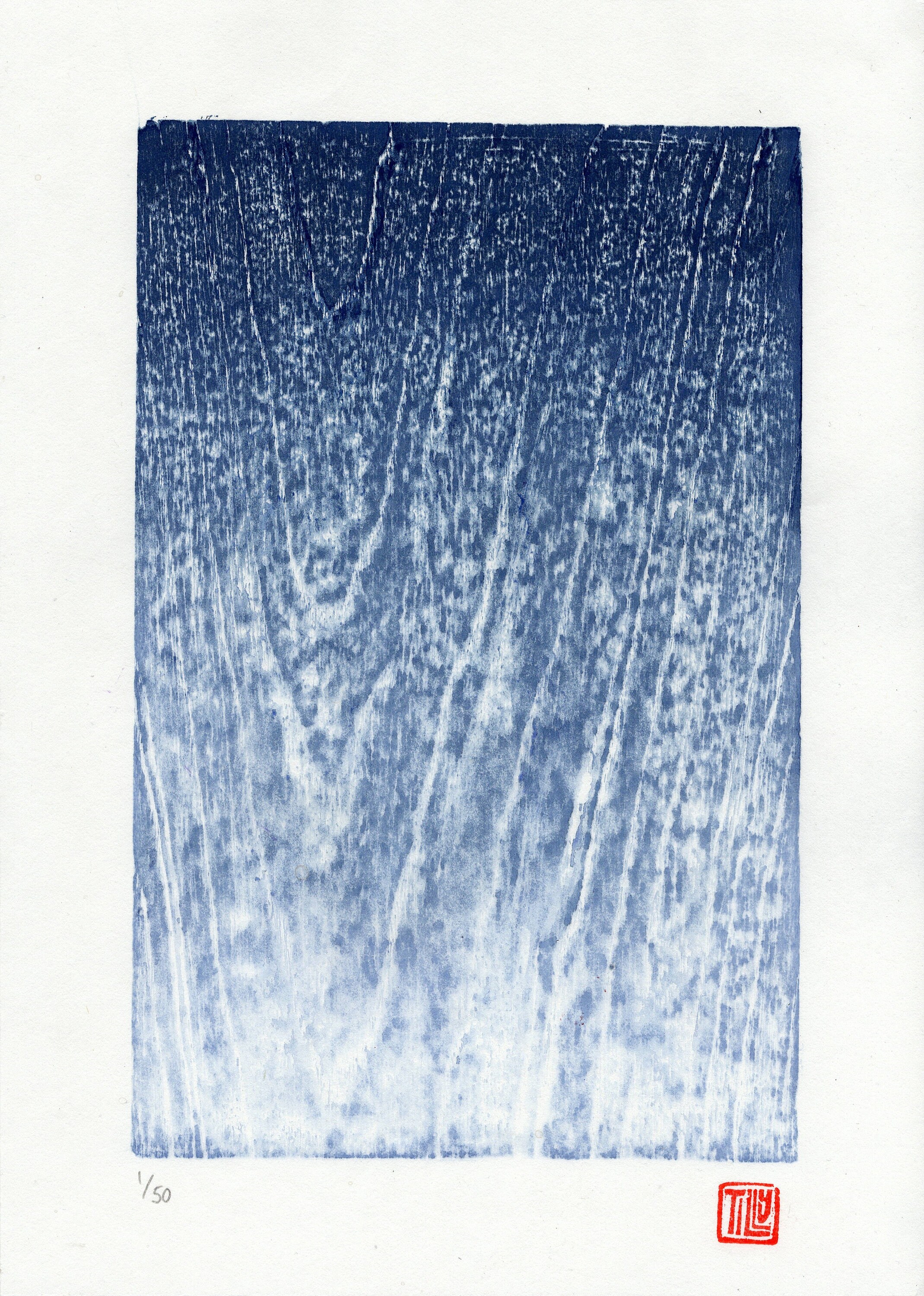 Wood grain Japanese woodblock print blue woodcut art | Etsy