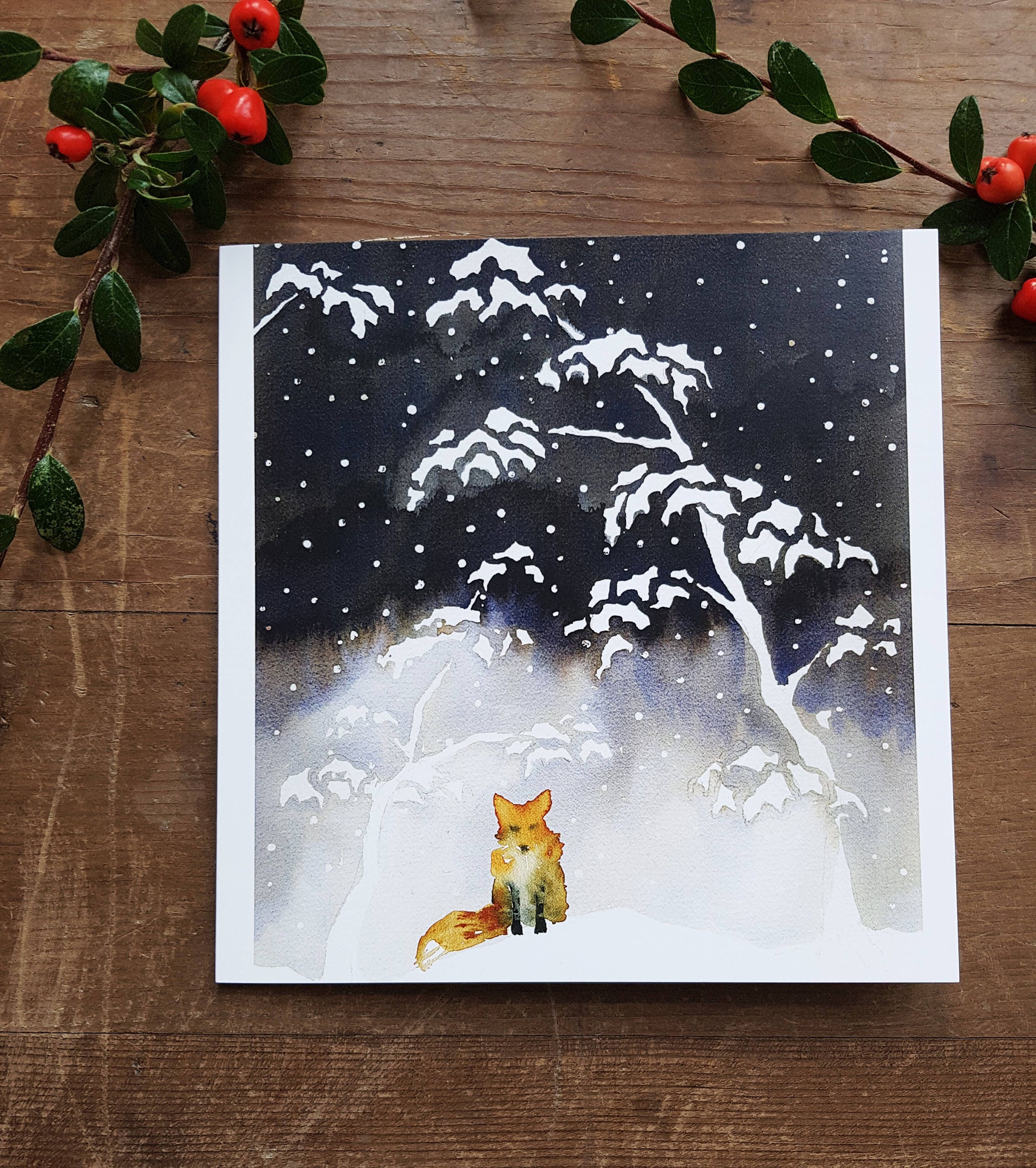 5 Fox Christmas Cards, Watercolour, Set, Snow, Winter, Ink, Pack of ...