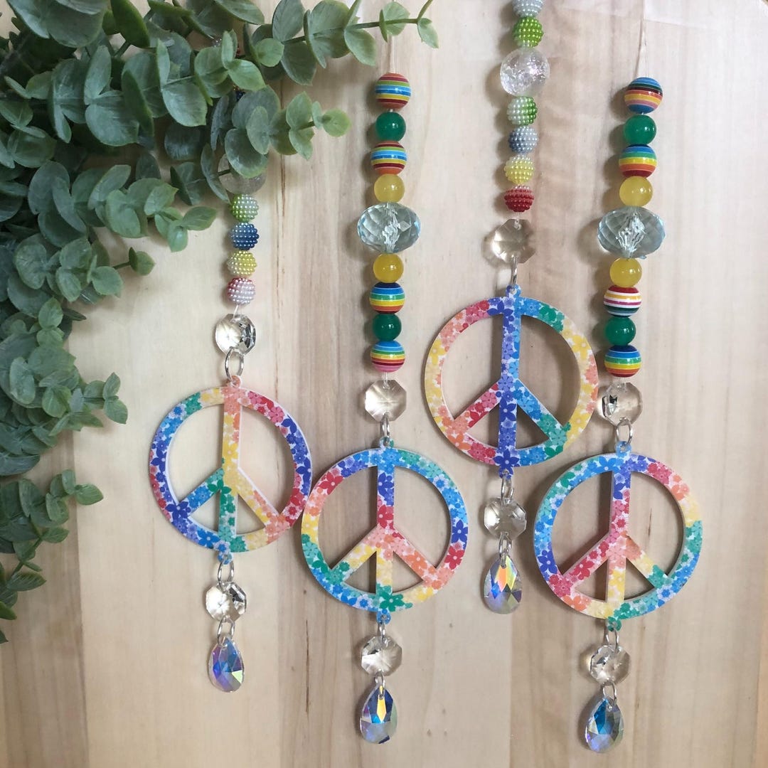 Acrylic Peace Sign Suncatcher, Nostalgic Mirror Accessory, Retro Hippie ...