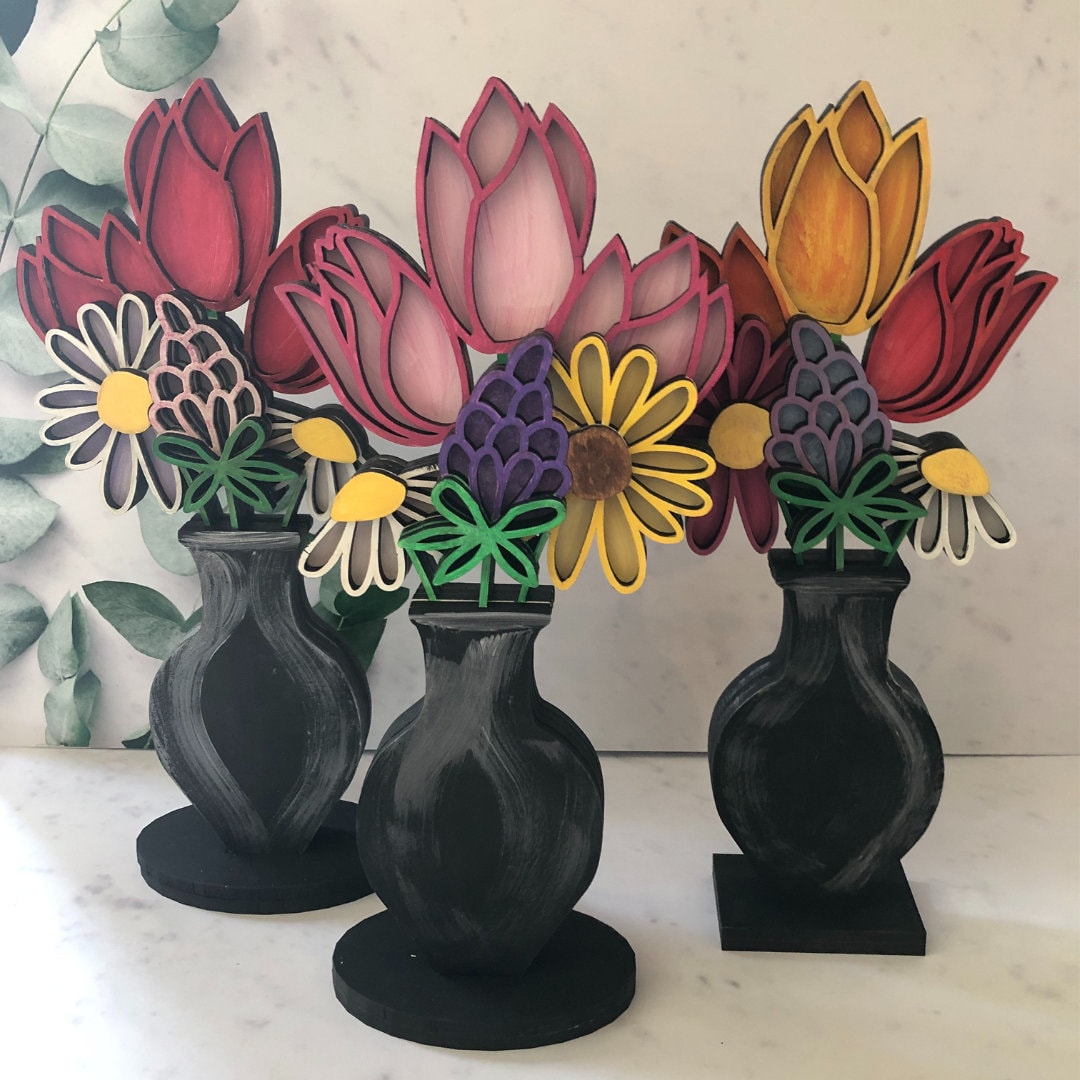 Vase and Spring Flowers 3D Mandala, Multi-layer, Hand Painted, Wood ...