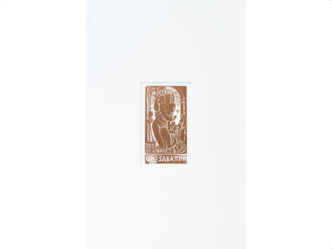 1936 Italian Engraving Bookplate (ex Libris), Venus Kissing Cupid ...