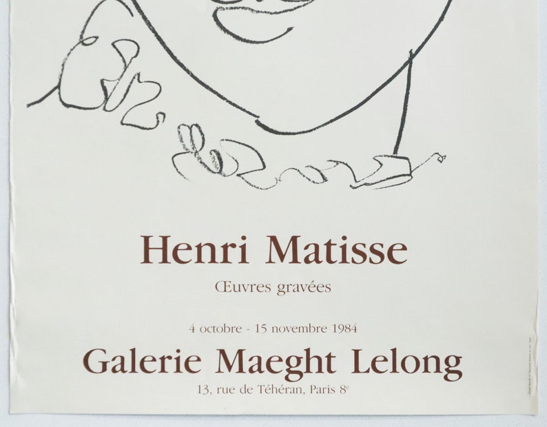 1984 Original Matisse Exhibition Poster, Oeuvres Gravées, Galerie ...