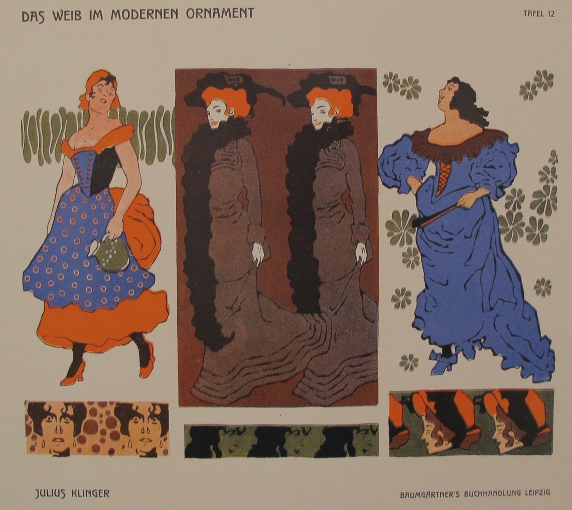 1902 Original German Poster, Das Weib Im Modernen Ornament, Plate 12 ...