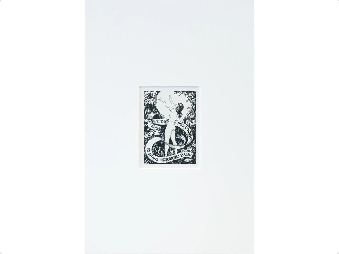 1943 Italian Engraving Bookplate (ex Libris), E Dio Creò L'uomo (matted ...