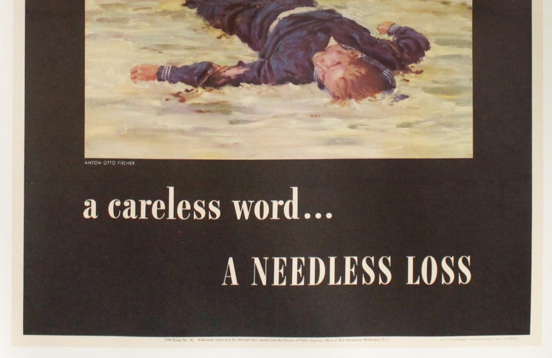 1943 Original American Propaganda Poster, A Careless Word... a Needless ...