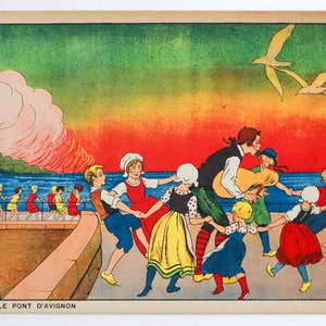 1930s French Art Deco Travel Poster, Sur Le Pont D'avignon (on the ...