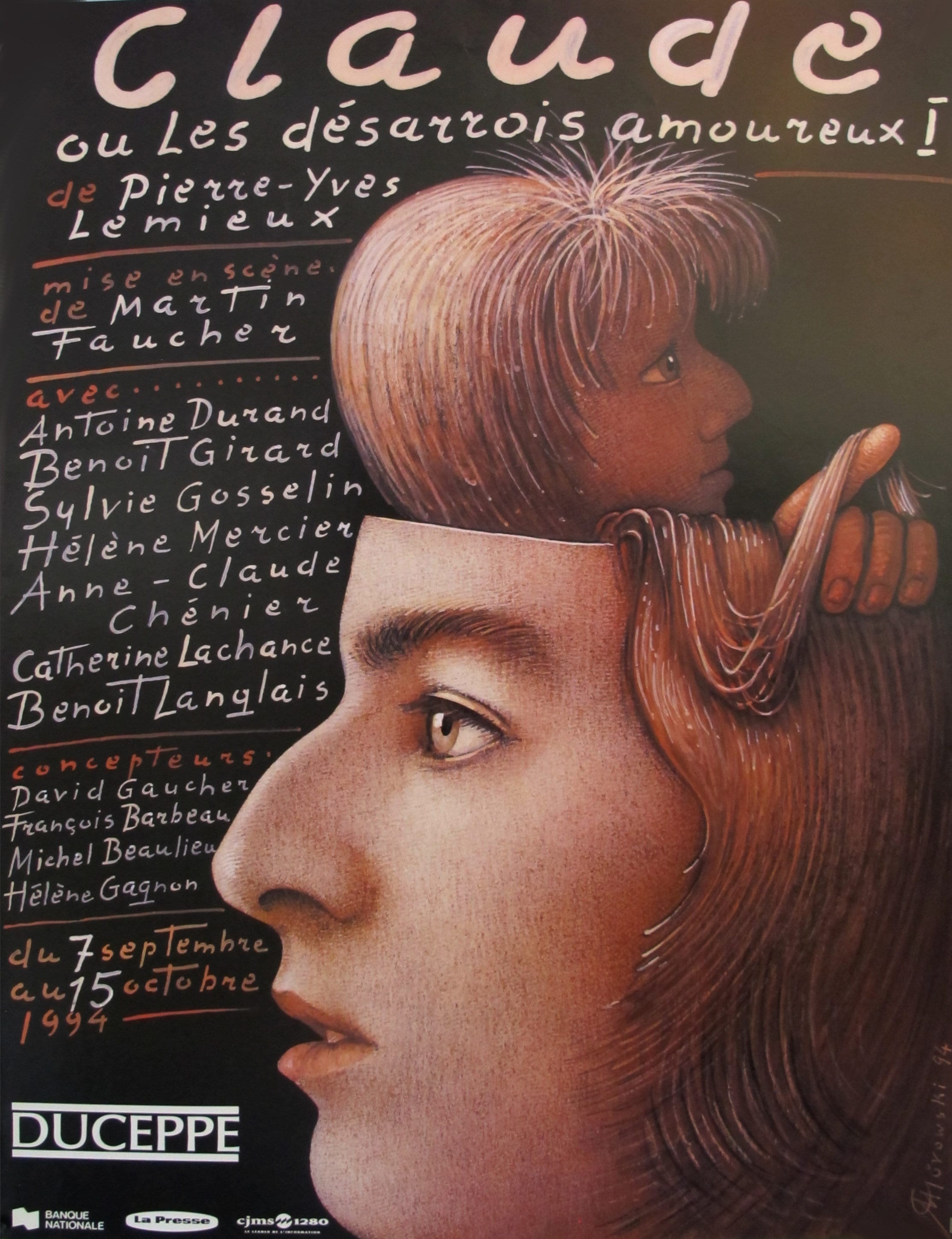 1994 Original Vintage Theatre Poster - Claude at Théâtre Jean-duceppe ...