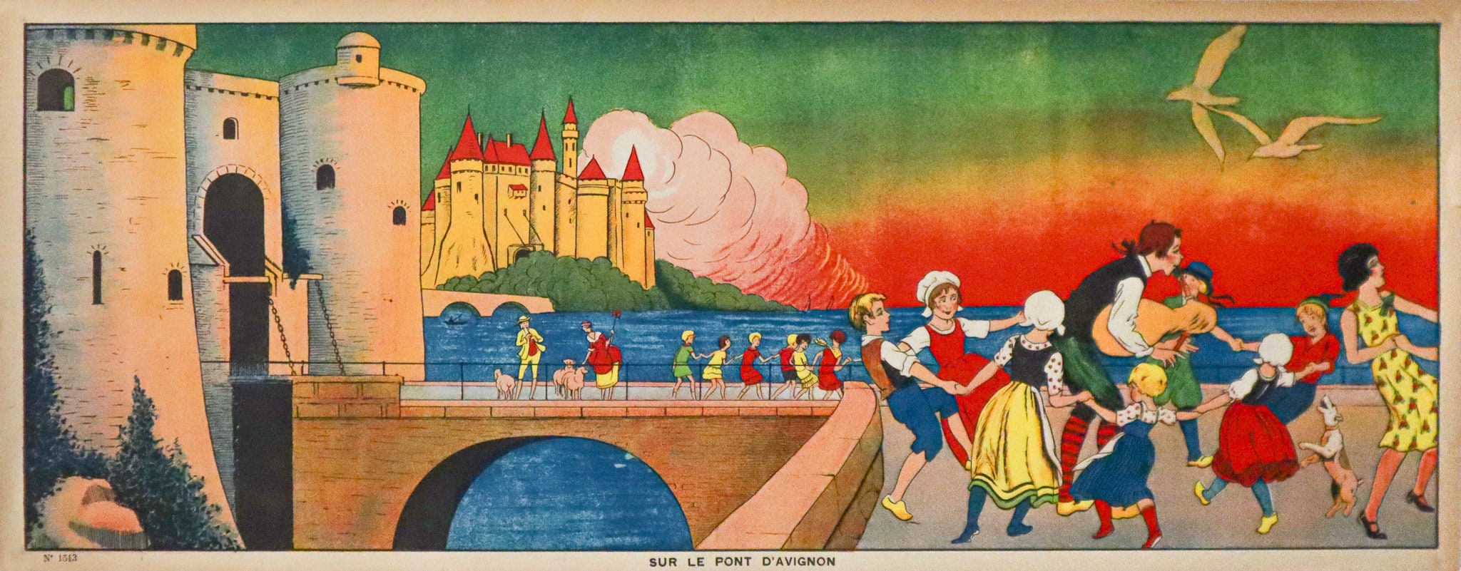 1930s French Art Deco Travel Poster, Sur Le Pont D'avignon on the ...