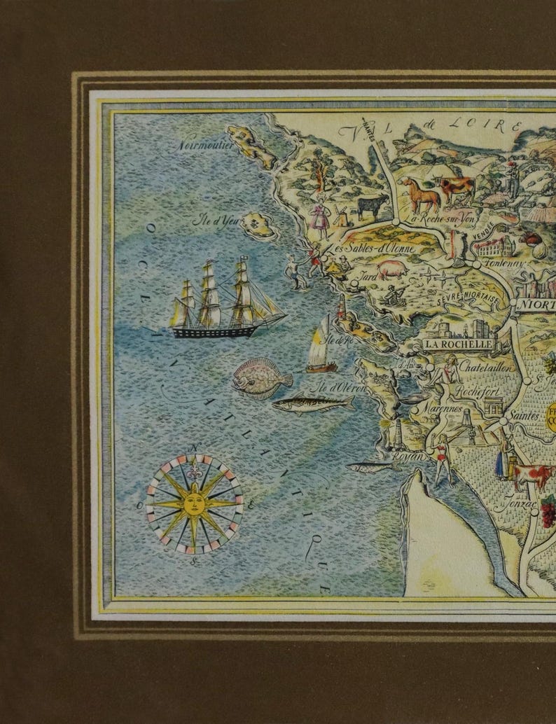 1960's French Vintage Mini Map, Les Pays De L'ouest - Etsy