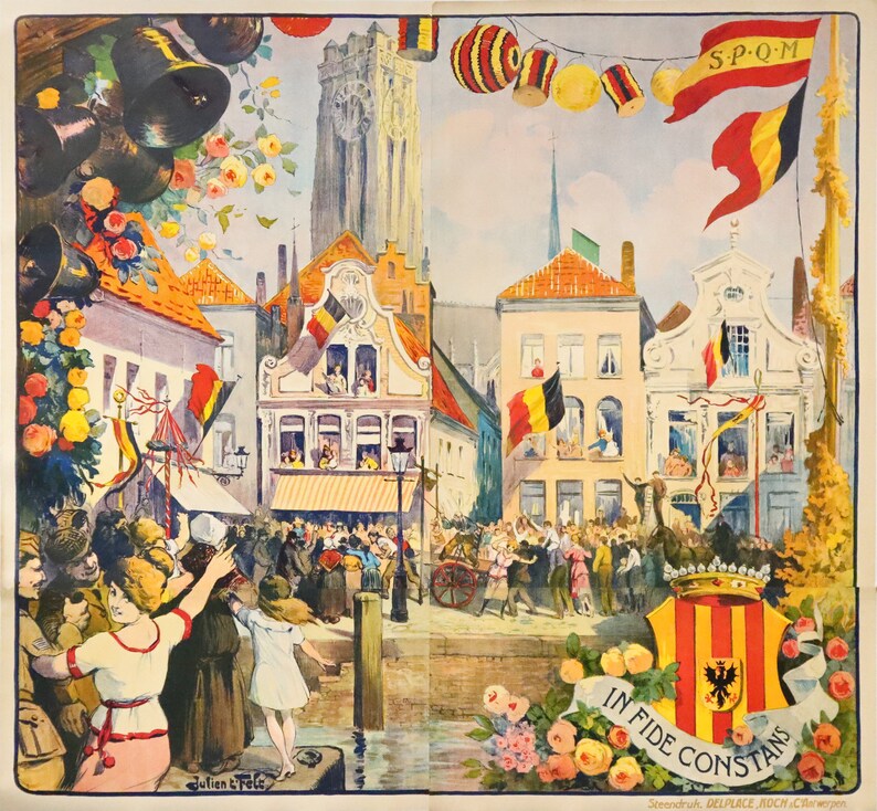 1920 Oversize Belgian Festival Poster - in Fide Constans (holiday in ...