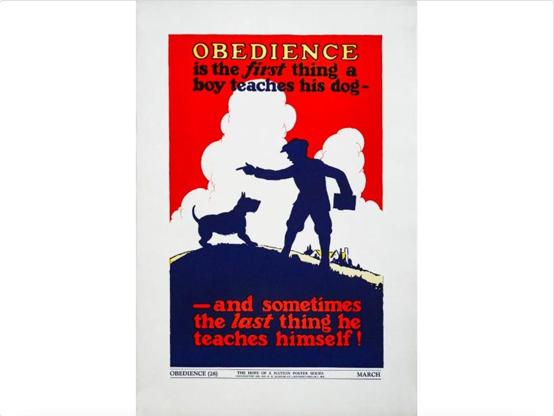 1937 American Hope of a Nation Poster Series, Obedience (boy and Dog ...