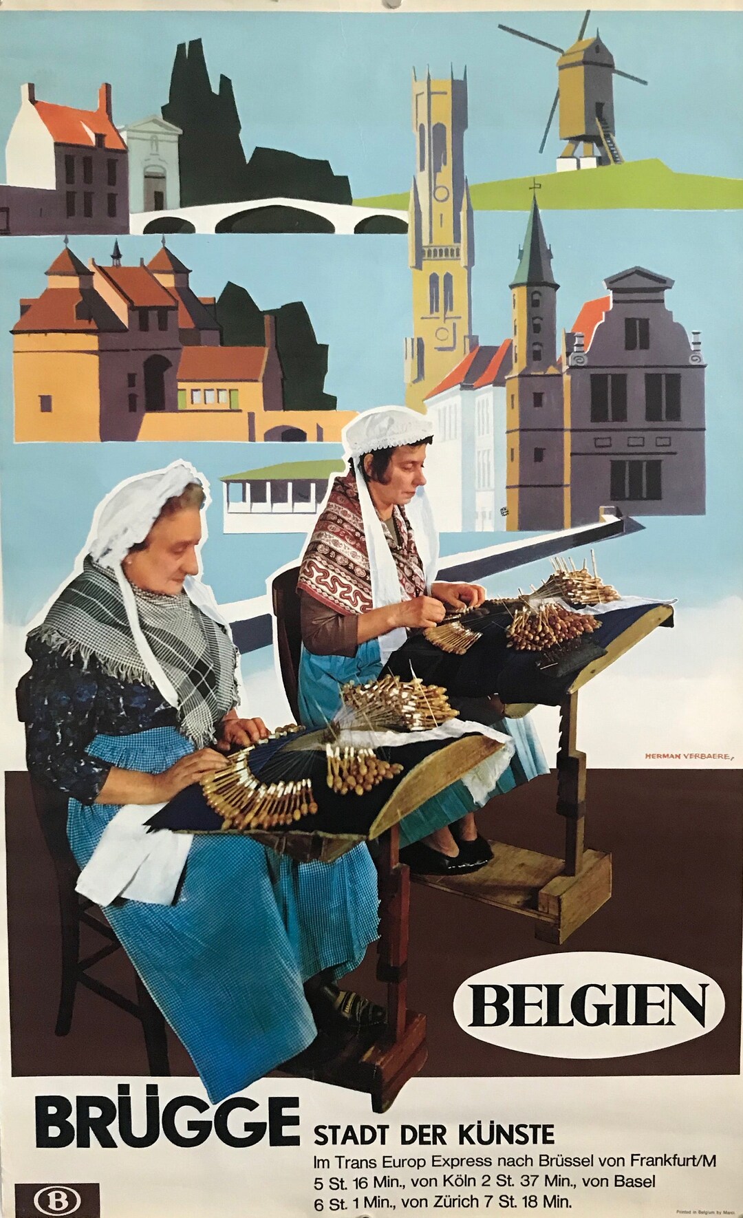 1960 Original Belgian Advertising Poster,bruges brügge, Pair of Women ...