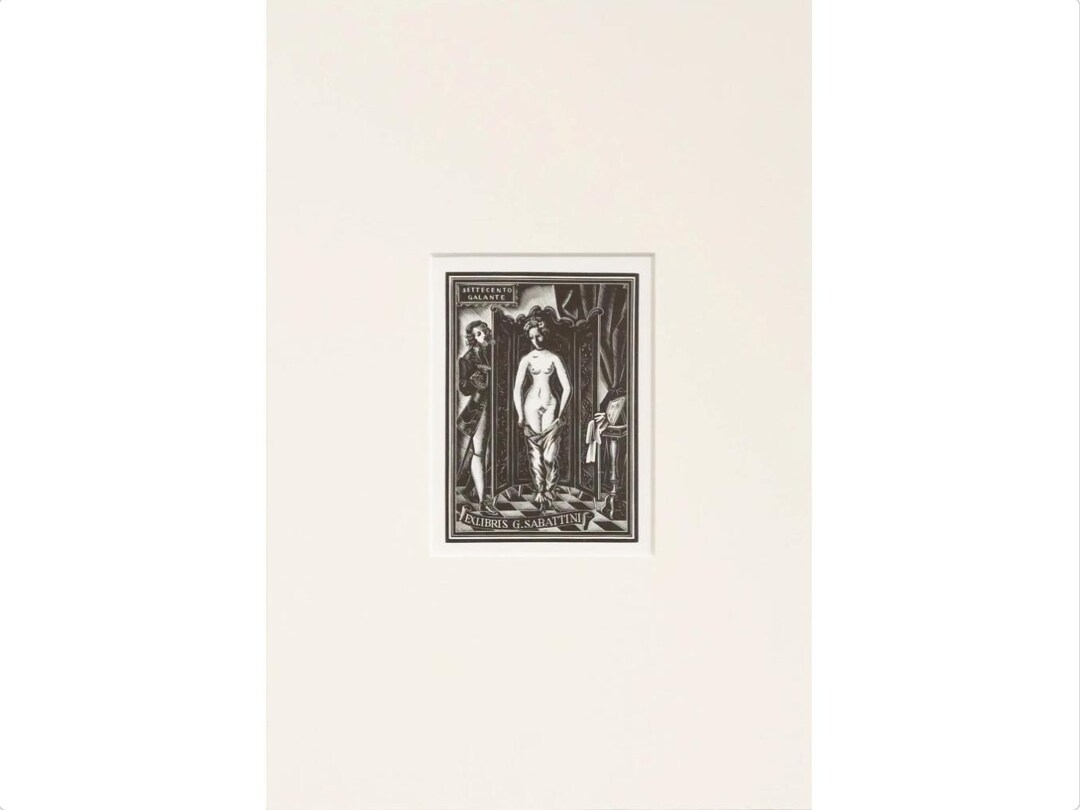 1947 Italian Engraving Bookplate (ex Libris), Settecento Galante ...