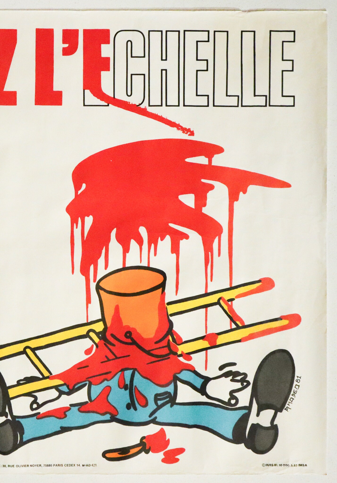 1981 French Workplace Safety Poster, INRS Paris, Deplacez L’echelle ...
