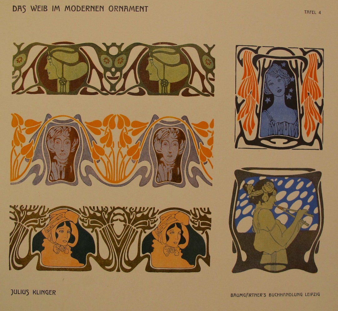 1902 Original German Poster, Das Weib Im Modernen Ornament, Plate 4 ...