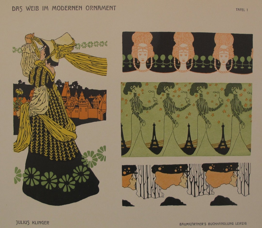 1902 Original German Poster, Das Weib Im Modernen Ornament, Plate 1 ...