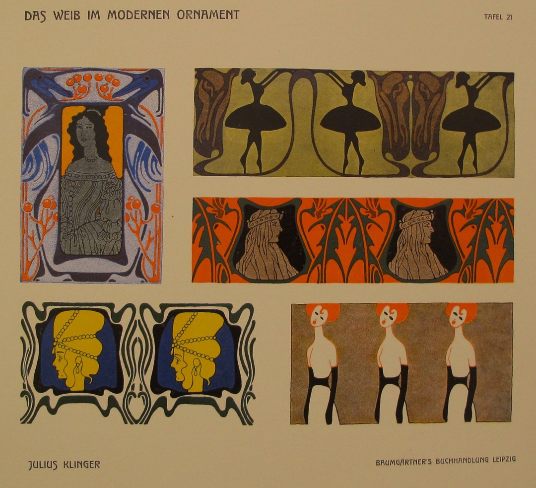 1902 Original German Poster, Das Weib Im Modernen Ornament, Plate 21 ...