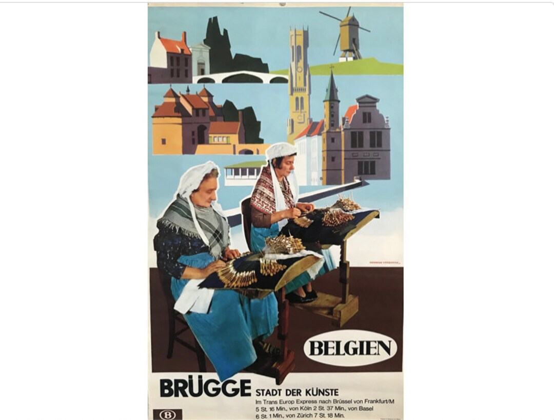 1960 Original Belgian Advertising Poster,bruges (brügge), Pair of Women ...