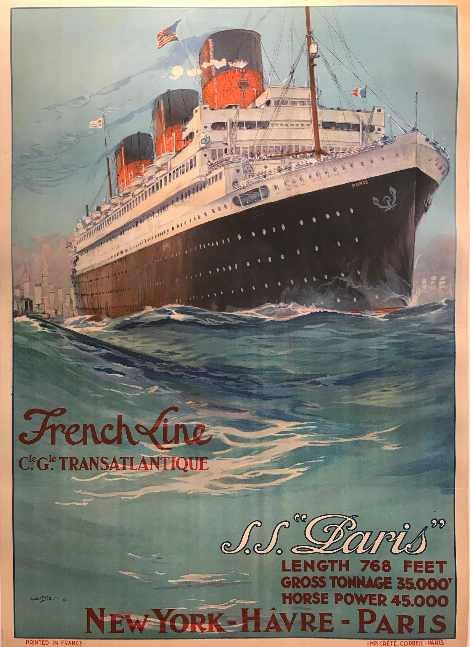 RARE 1930 Vintage French Ocean Liner Poster S.S. Paris Cie | Etsy