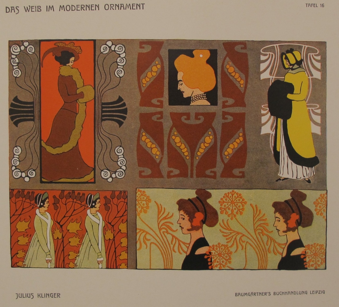 1902 Original German Poster, Das Weib Im Modernen Ornament, Plate 16 ...