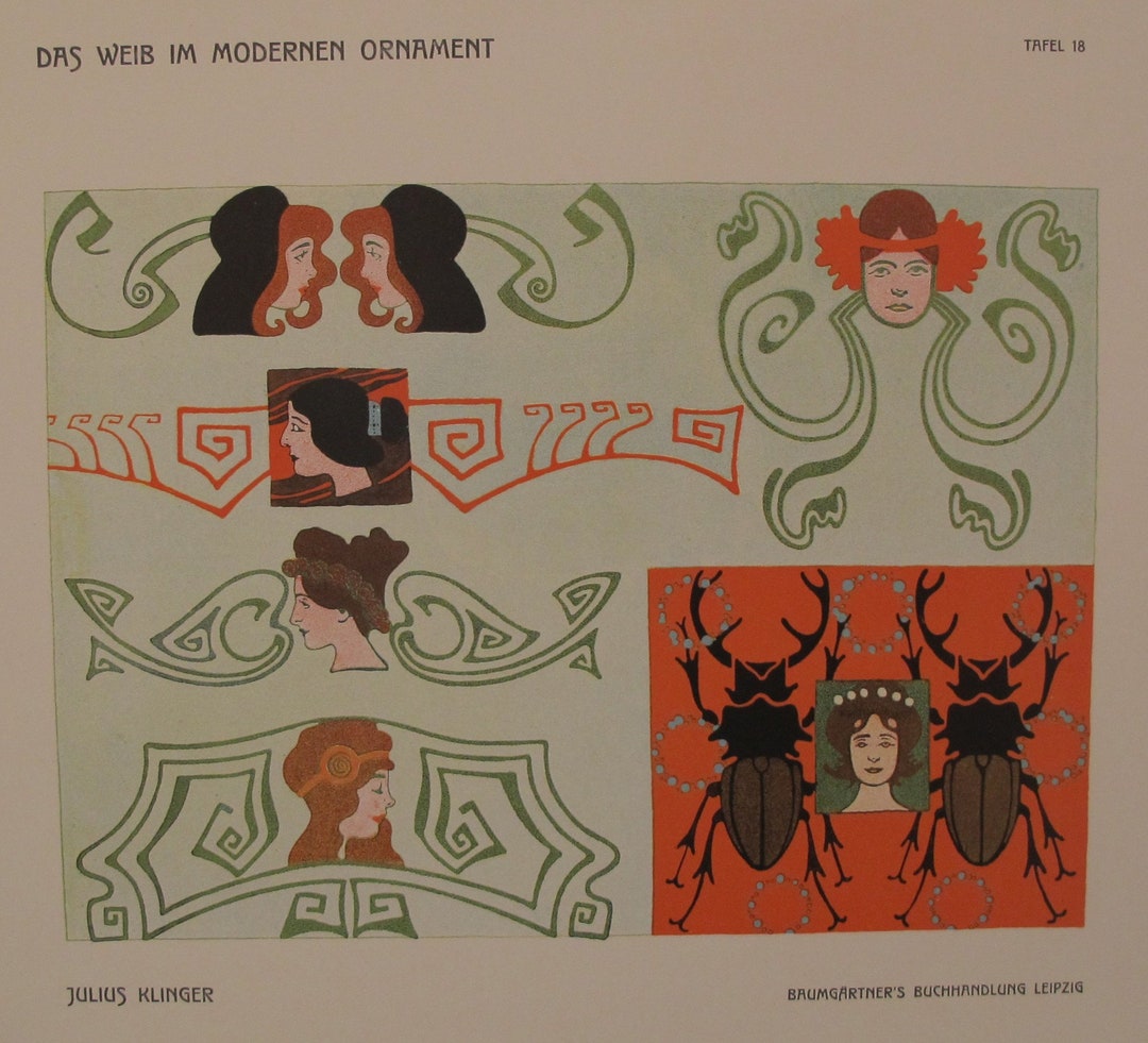 1902 Original German Poster, Das Weib Im Modernen Ornament, Plate 18 ...