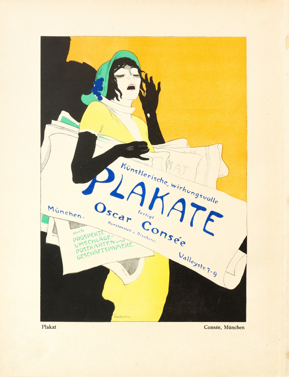 1922 Original German Art Deco Poster, Lena Amsel: Consée München (recto ...