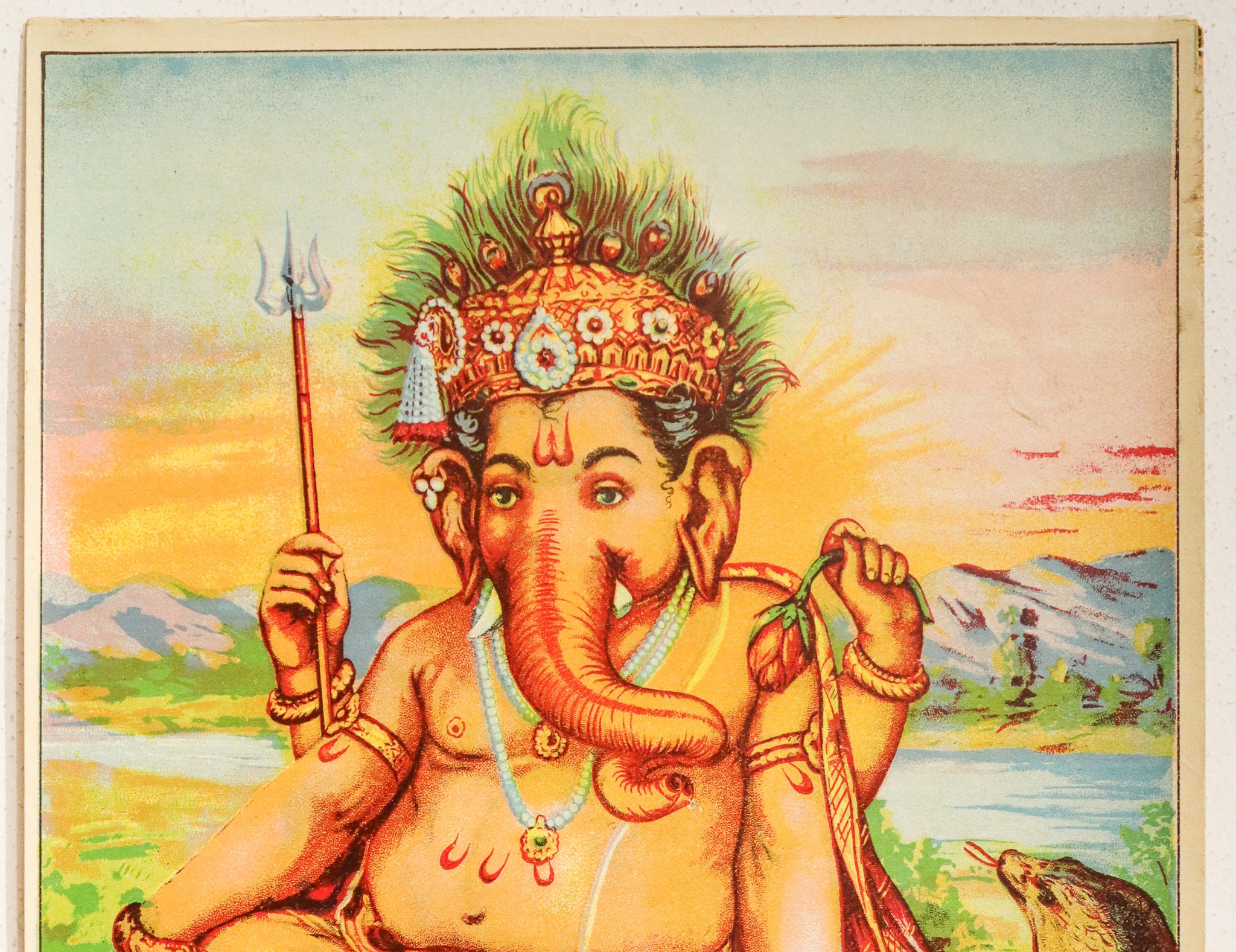 1920 Indian Offset Lithography Ganesh Elephant God Ravi - Etsy