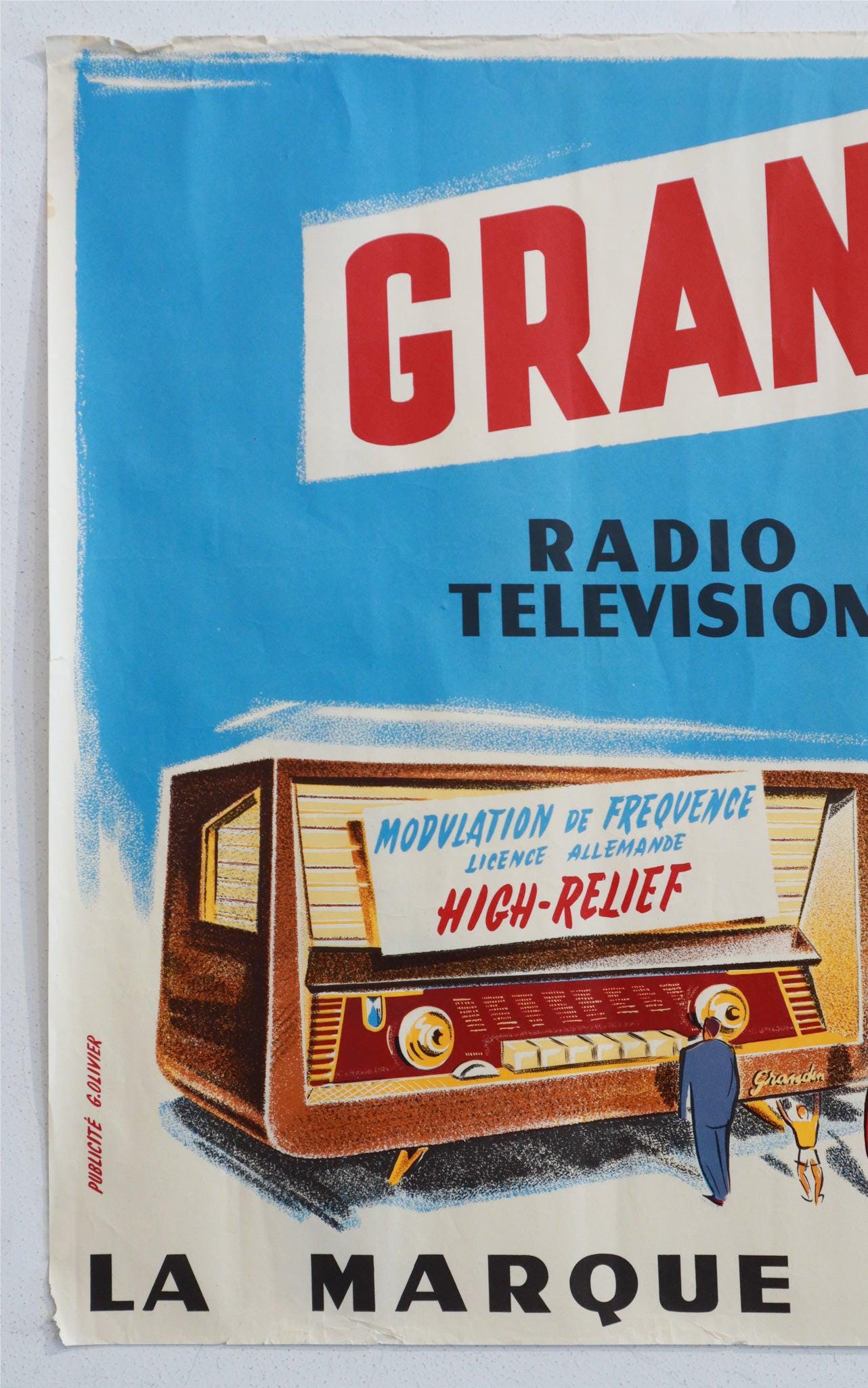 1950's French Advertisement Poster Grandin Radio Television P. Dumont ...