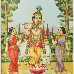 1920 Indian Offset Lithography, "venugopal No.2" Krishna - God Playing ...
