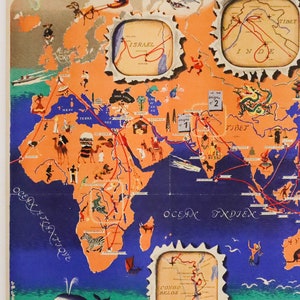 1956 French World Map Poster - Chocolat Menier, Le Tour Du Monde En 120 ...