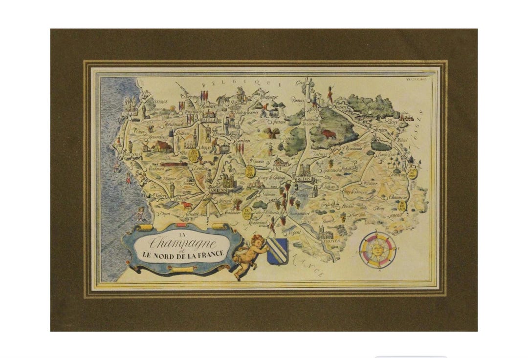 1960's French Vintage Mini Map, La Champagne Et Le Nord De La France - Etsy