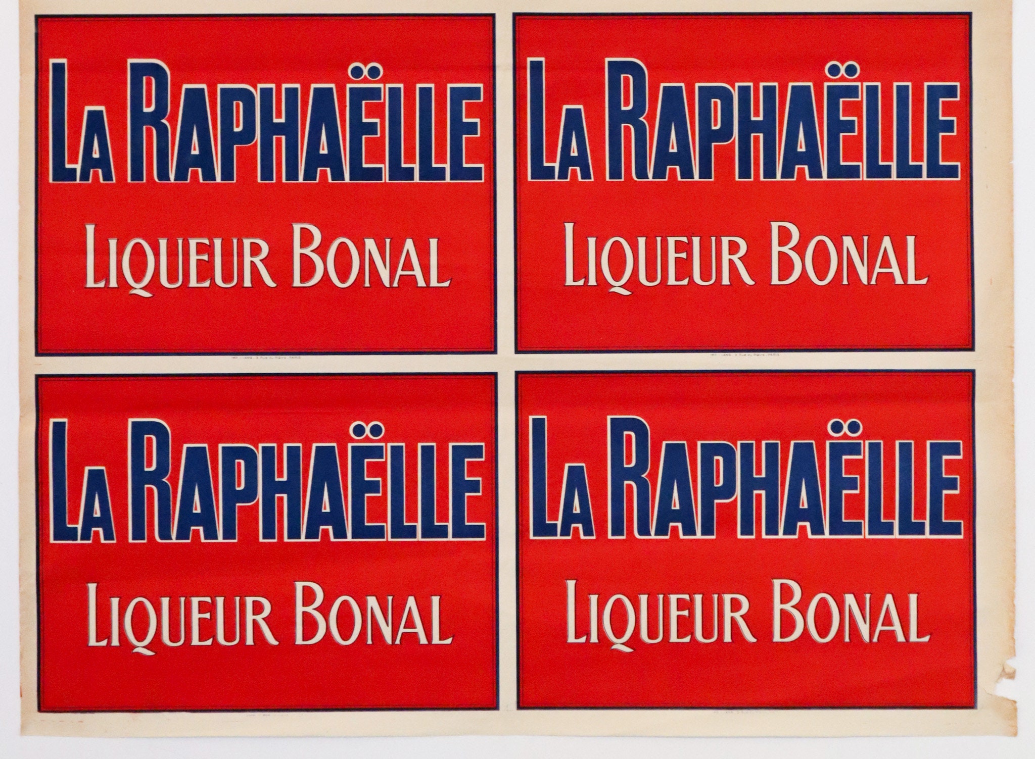 1920's French Vintage Alcohol Poster, La Raphaelle (blue Text/red ...