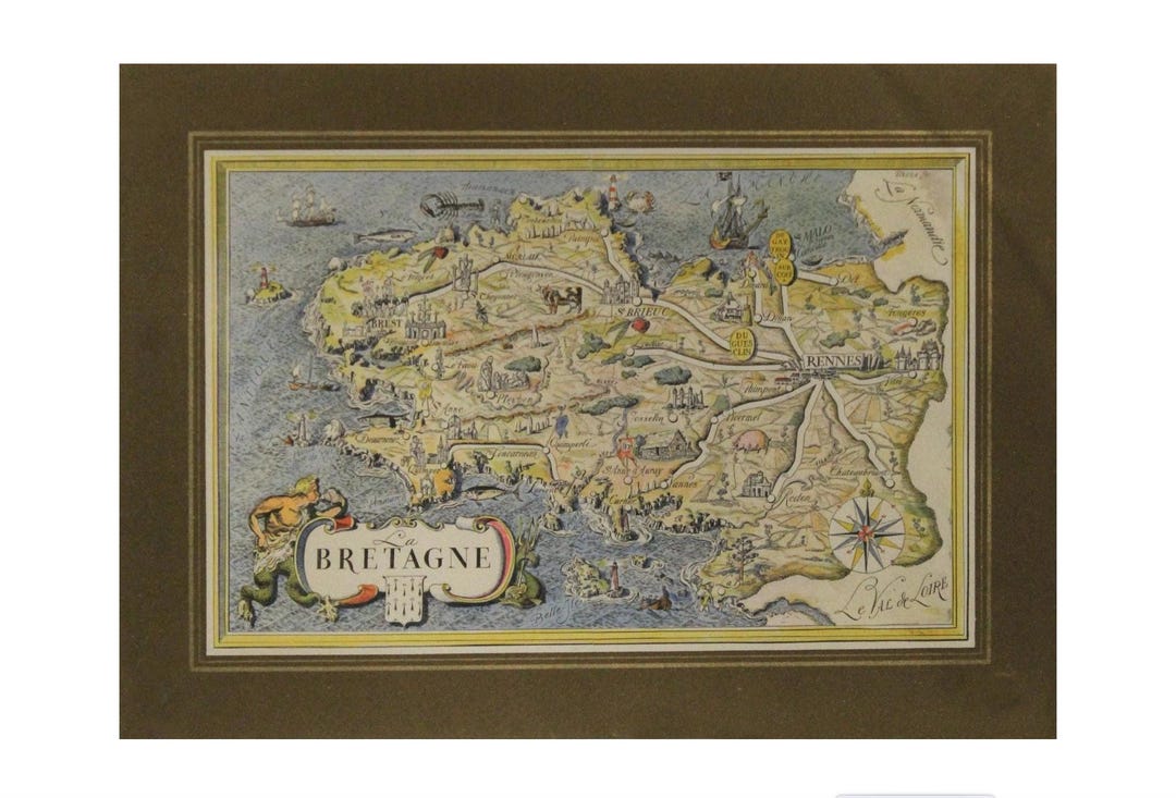 1960's French Vintage Mini Map, La Bretagne - Etsy